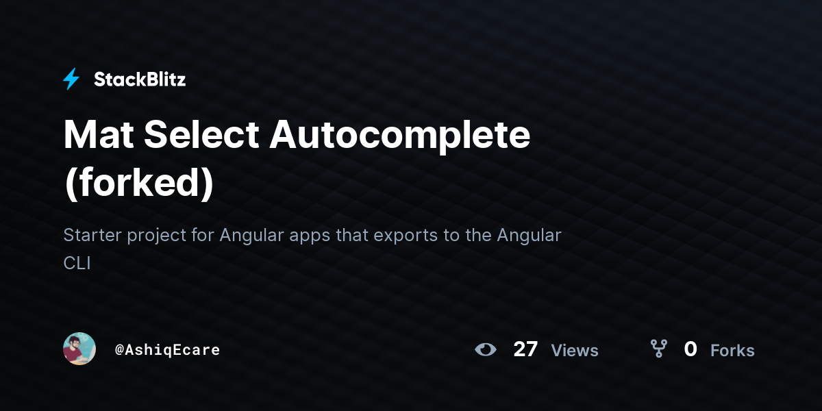 Mat Select Autocomplete (forked) - StackBlitz Mat Select Autocomplete (forked) - StackBlitz