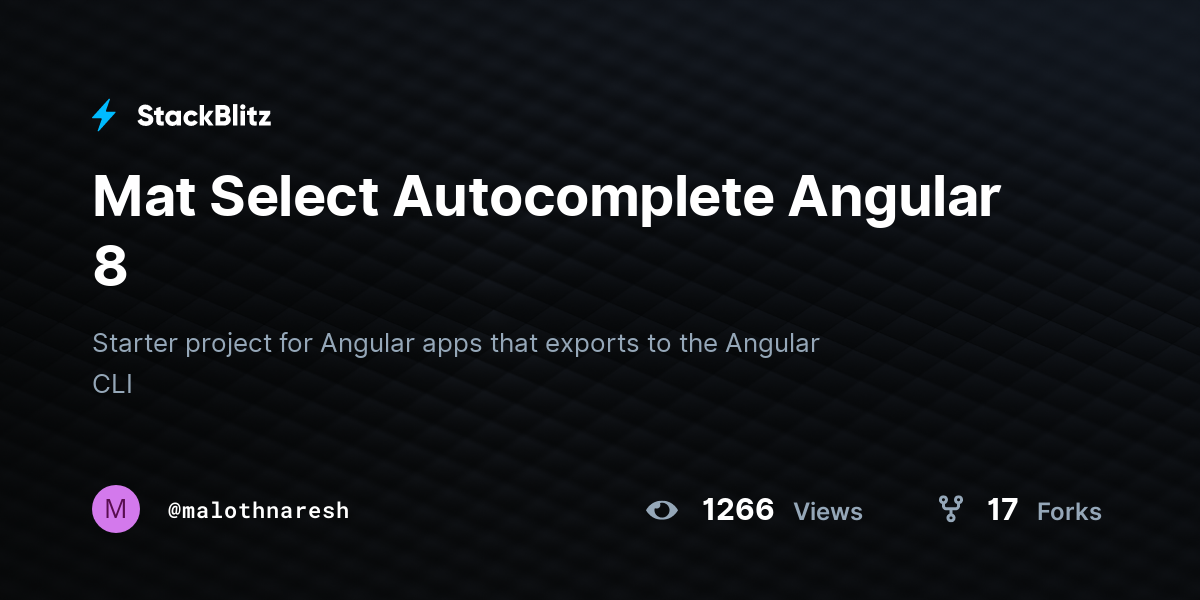 Mat Select Autocomplete Angular 8 - StackBlitz