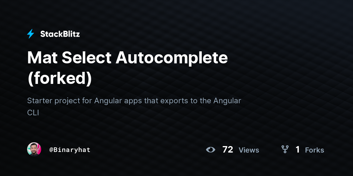 Mat Select Autocomplete (forked) - StackBlitz Mat Select Autocomplete (forked) - StackBlitz