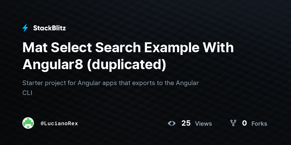 Mat Select Search Example With Angular8 (forked) - StackBlitz