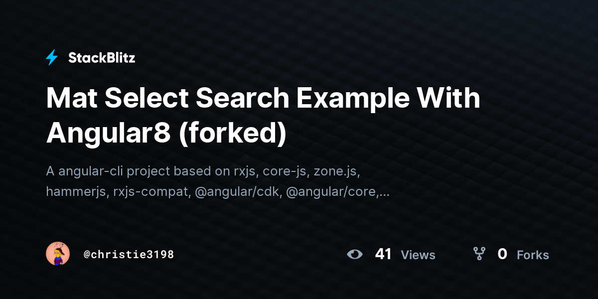 Mat Select Search Example With Angular8 Forked Stackblitz