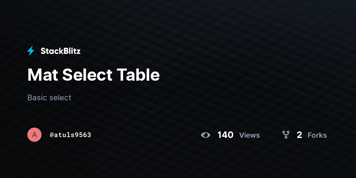 Mat Select Table - StackBlitz
