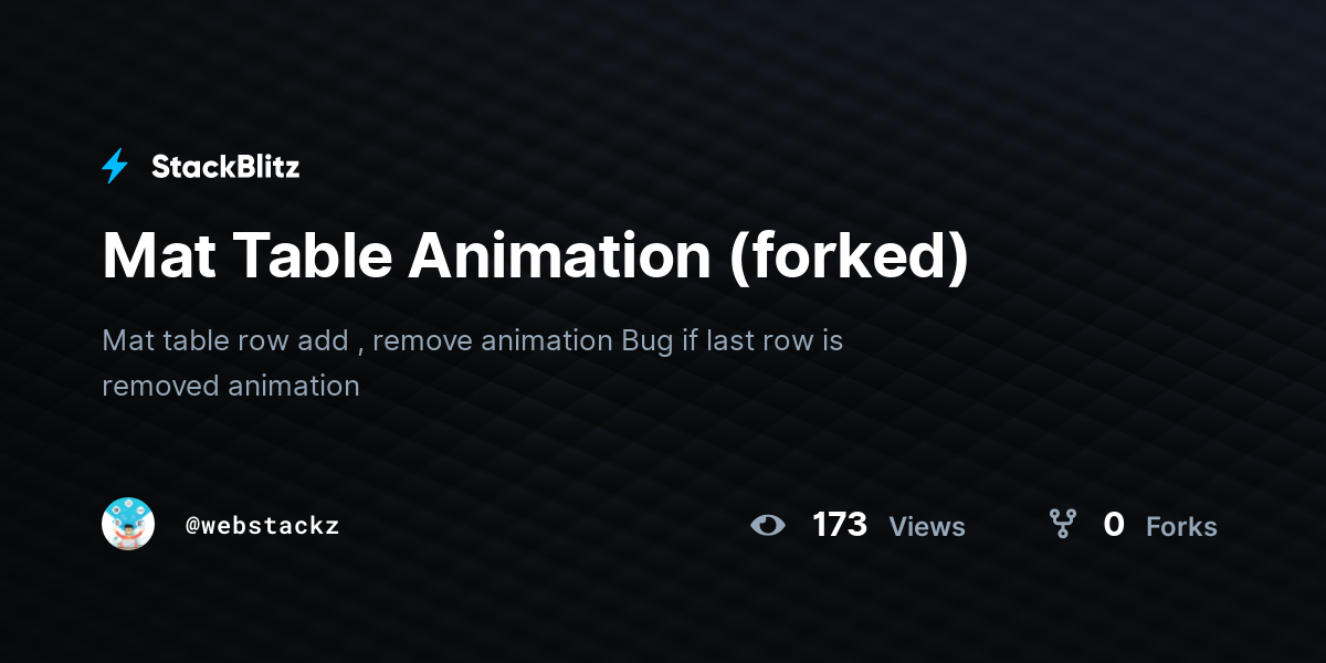 Mat Table Animation (forked) - StackBlitz Mat Table Animation (forked) - StackBlitz