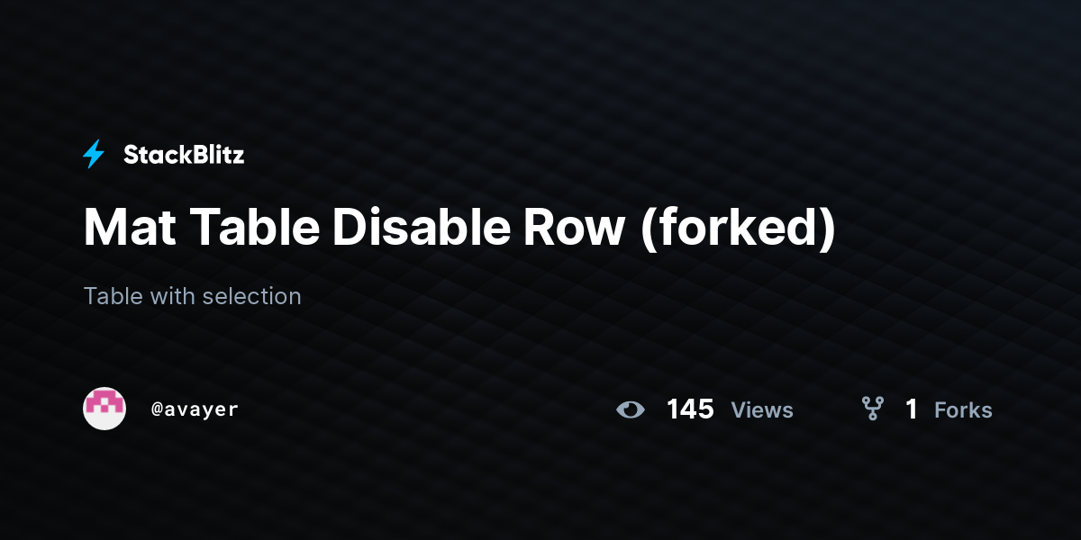 Mat Table Disable Row (forked) - StackBlitz Mat Table Disable Row (forked) - StackBlitz