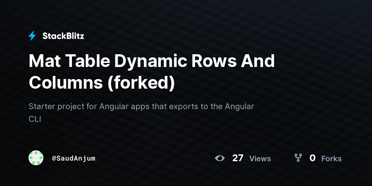 Mat Table Dynamic Rows And Columns (forked) - StackBlitz