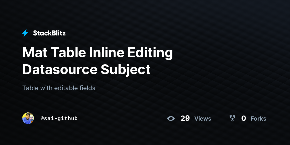 Mat Table Inline Editing Datasource Subject - StackBlitz