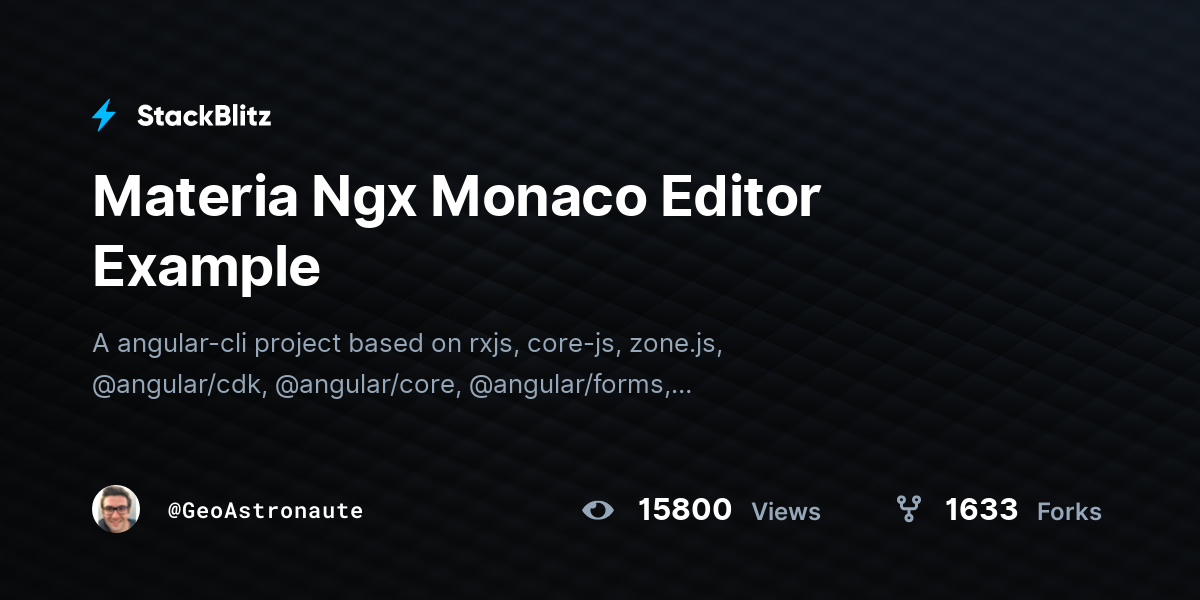 Materia Ngx Monaco Editor Example - StackBlitz