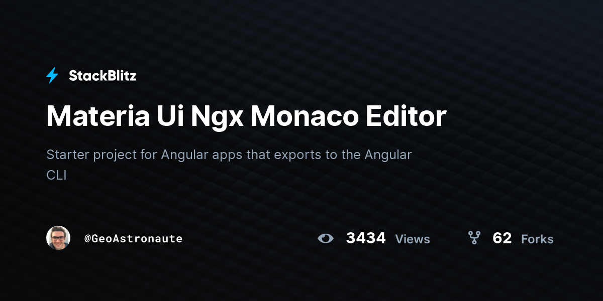 Materia Ui Ngx Monaco Editor - StackBlitz Materia Ui Ngx Monaco Editor - StackBlitz