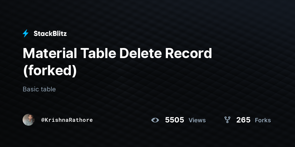 Material Table Delete Record (forked) - StackBlitz