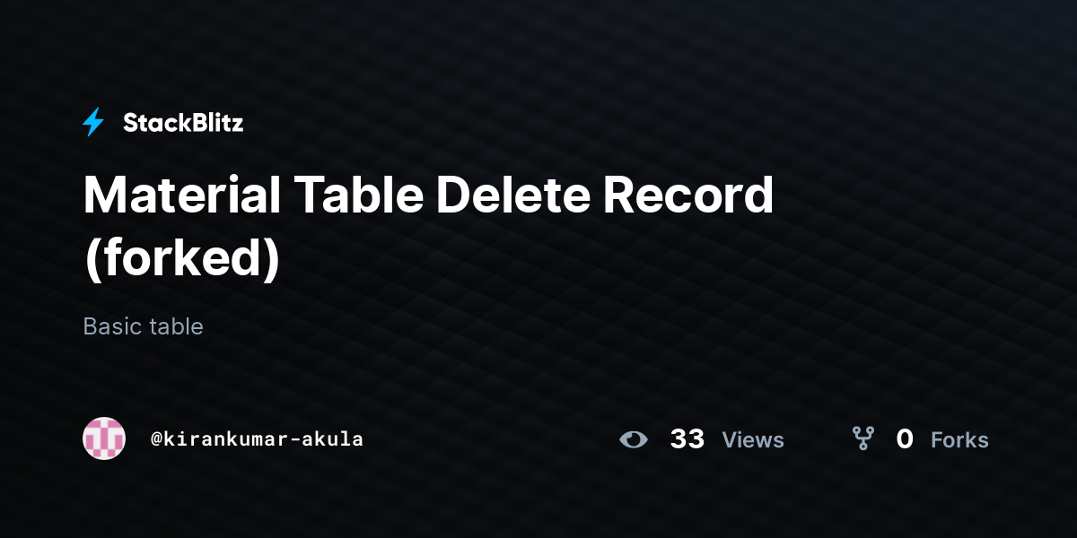 Material Table Delete Record (forked) - StackBlitz Material Table Delete Record (forked) - StackBlitz