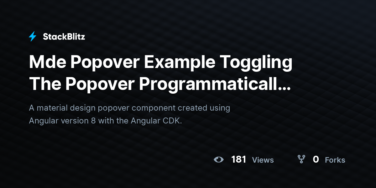 Mde Popover Example Toggling The Popover Programmaticall (forked) - StackBlitz