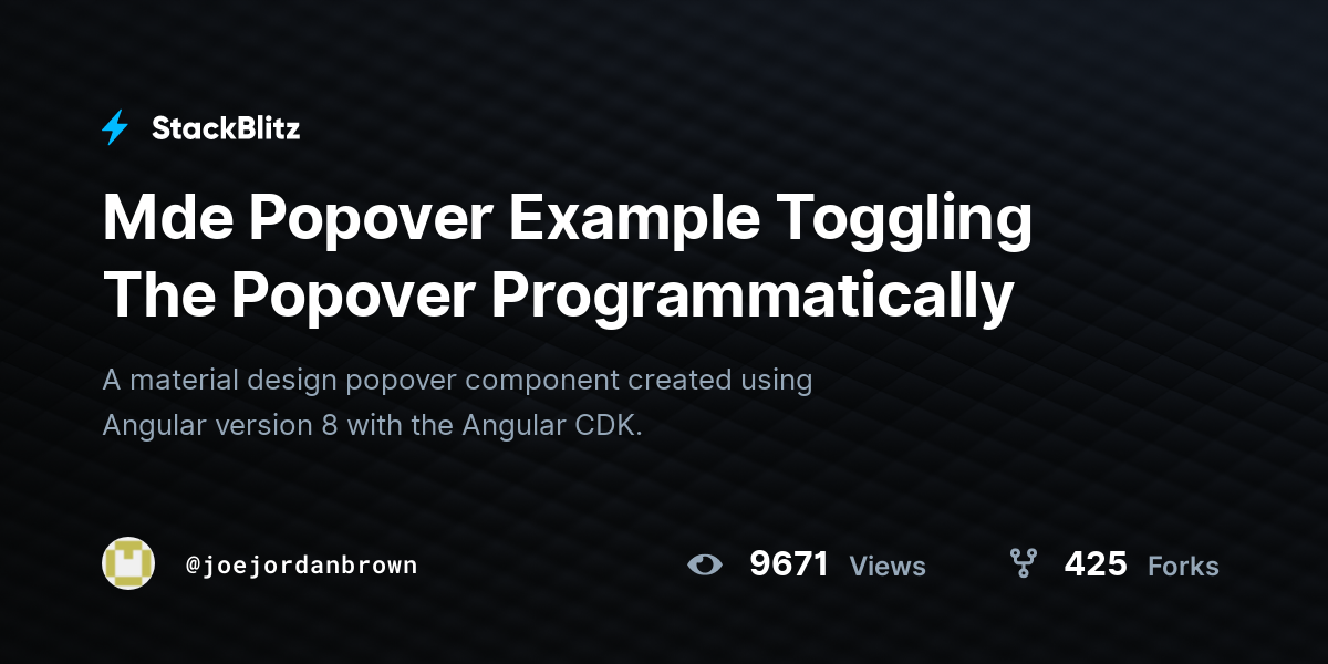 Mde Popover Example Toggling The Popover Programmatically - StackBlitz