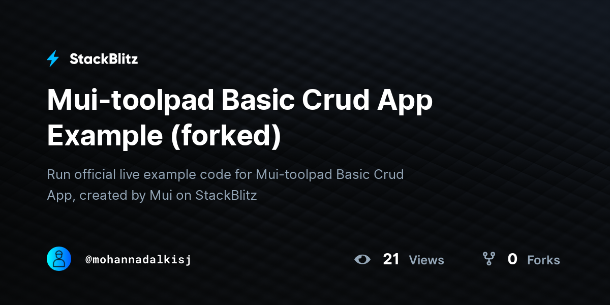 Mui-toolpad Basic Crud App Example (forked) - StackBlitz