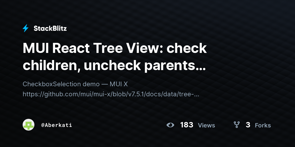MUI React Tree View: check children, uncheck parents (forked) - StackBlitz