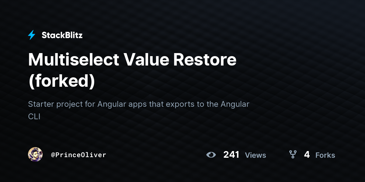 Multiselect Value Restore (forked) - StackBlitz Multiselect Value Restore (forked) - StackBlitz