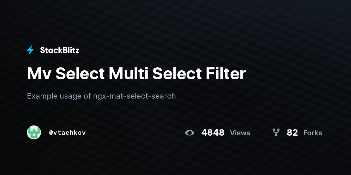 Mv Select Multi Select Filter - StackBlitz Mv Select Multi Select Filter - StackBlitz