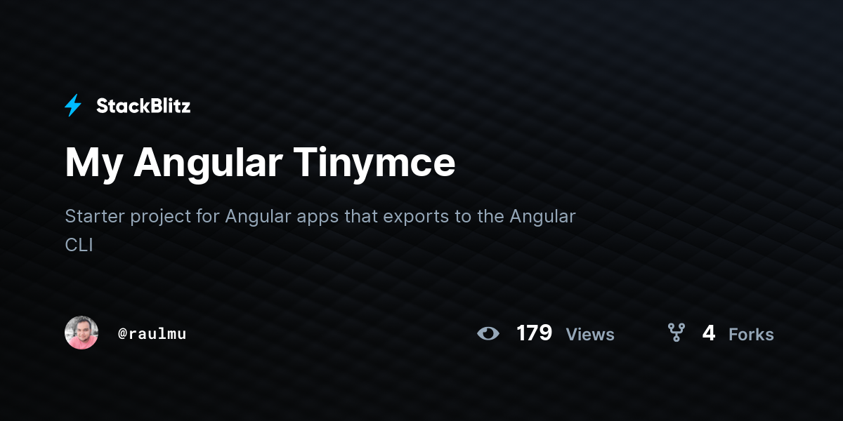 My Angular Tinymce - StackBlitz My Angular Tinymce - StackBlitz