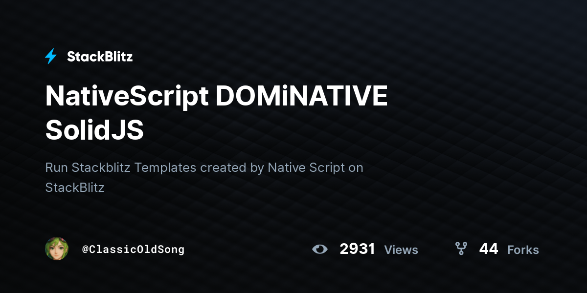 NativeScript DOMiNATIVE SolidJS - StackBlitz