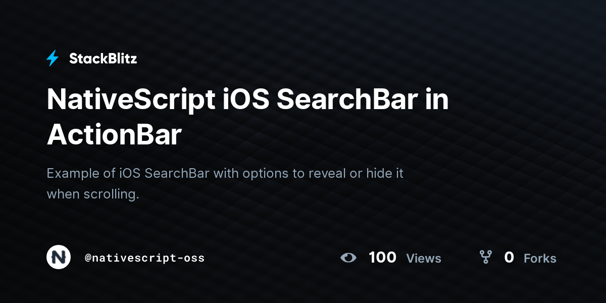 NativeScript iOS SearchBar in ActionBar - StackBlitz