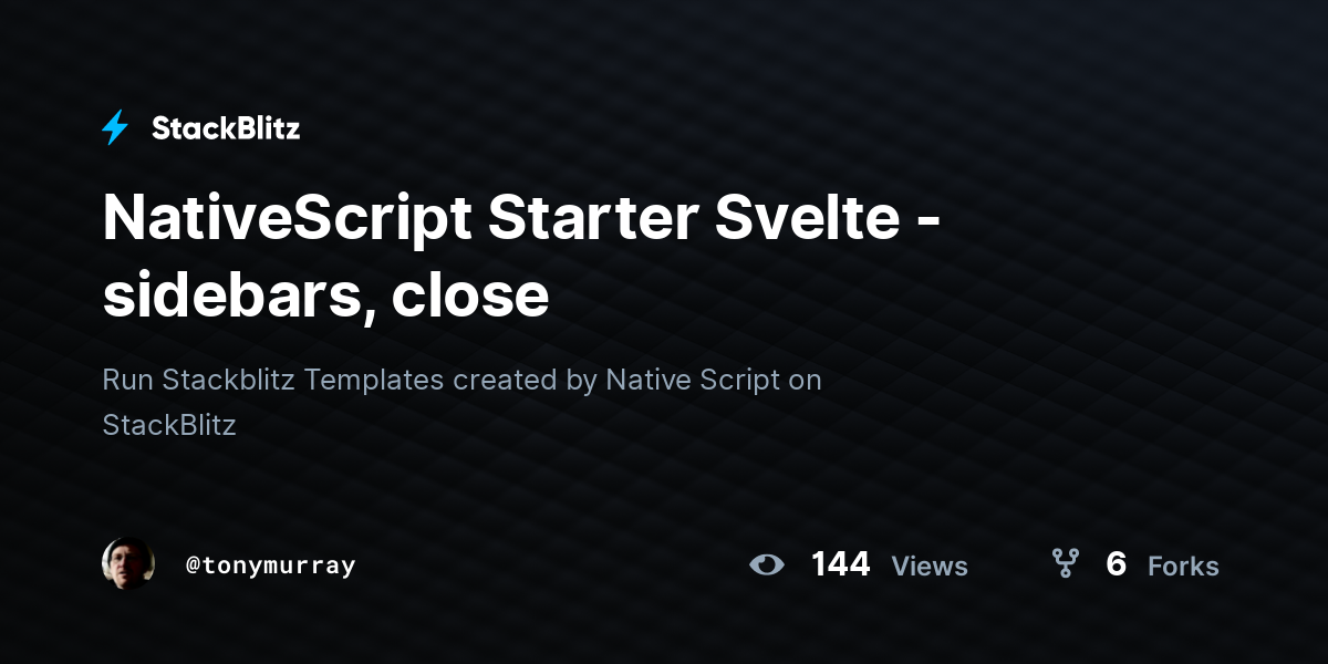 NativeScript Starter Svelte - sidebars, close - StackBlitz NativeScript Starter Svelte - sidebars, close - StackBlitz