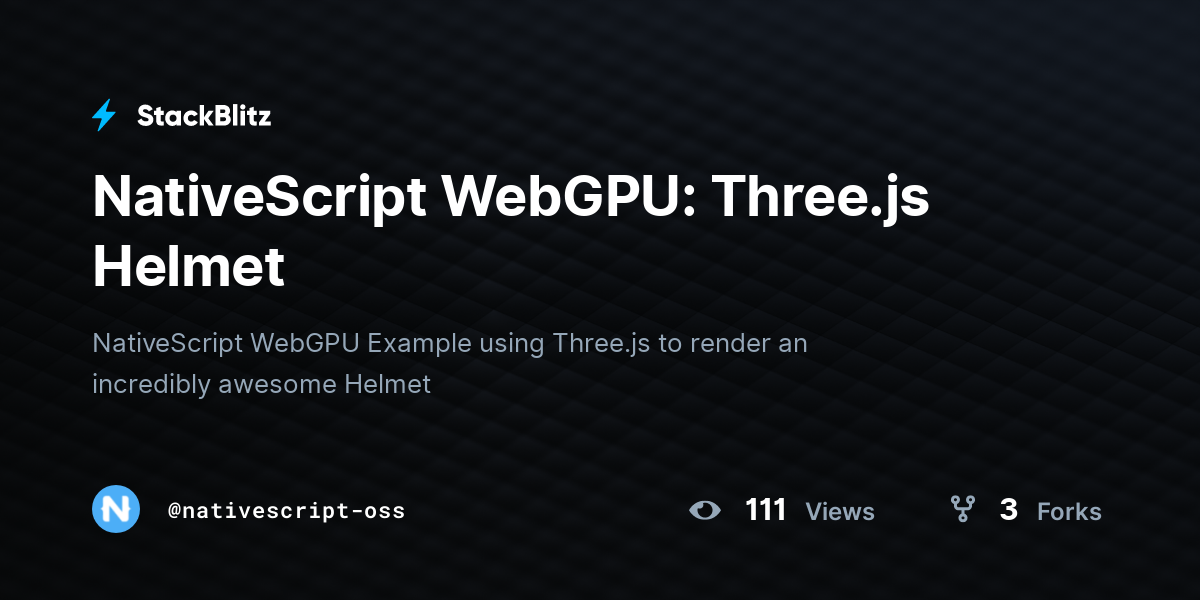 NativeScript WebGPU: Three.js Helmet - StackBlitz NativeScript WebGPU: Three.js Helmet - StackBlitz