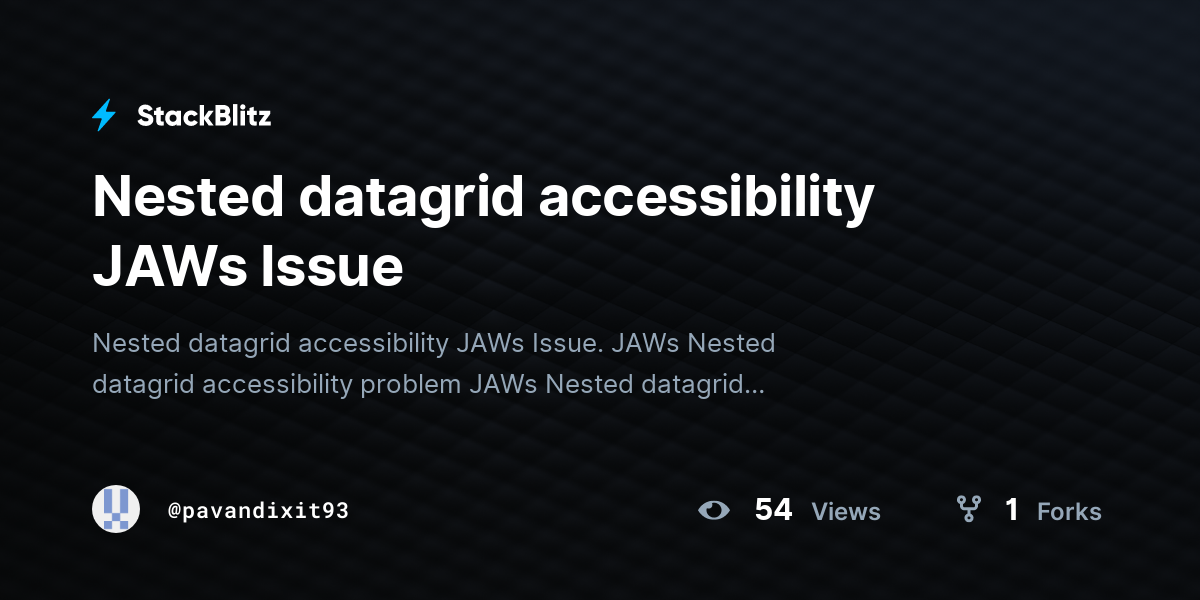 Nested datagrid accessibility JAWs Issue - StackBlitz