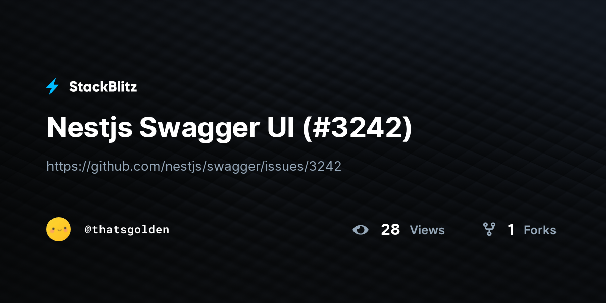 Nestjs Swagger UI (#3242) - StackBlitz Nestjs Swagger UI (#3242) - StackBlitz