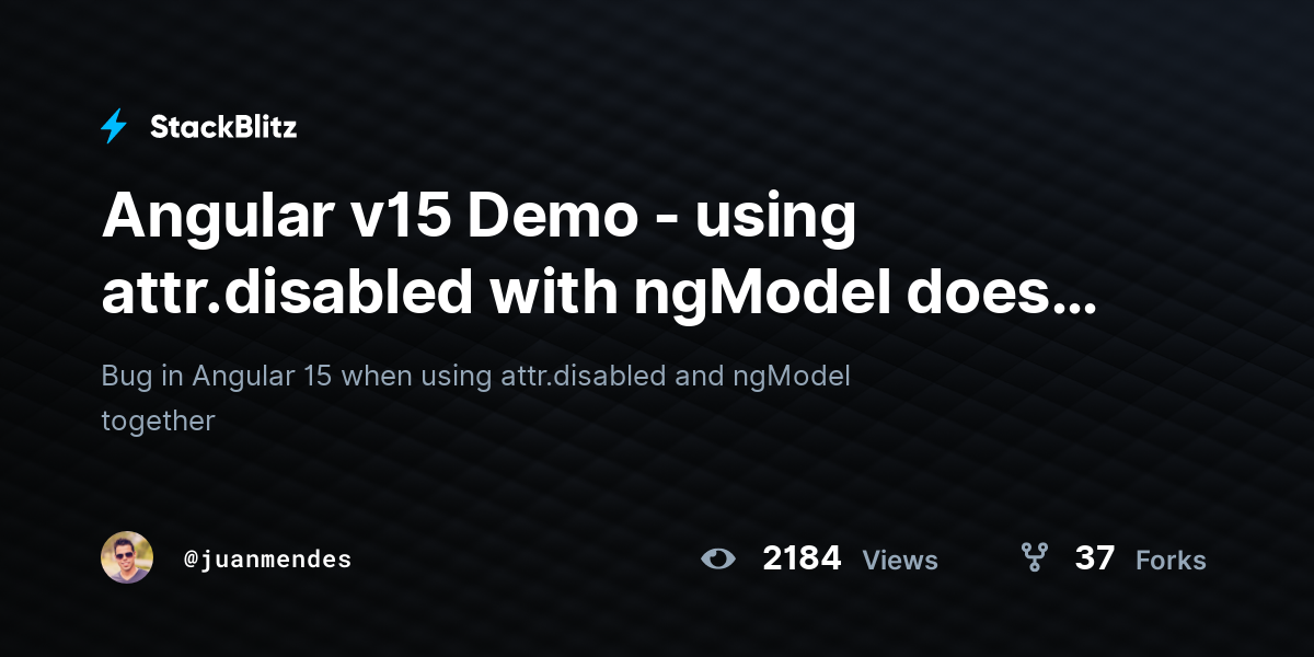 Angular v15 Demo - using attr.disabled with ngModel does not disable field - StackBlitz