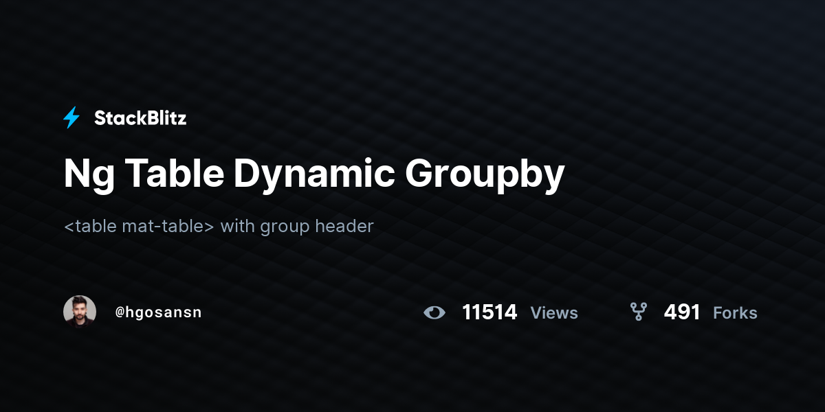Ng Table Dynamic Groupby - StackBlitz