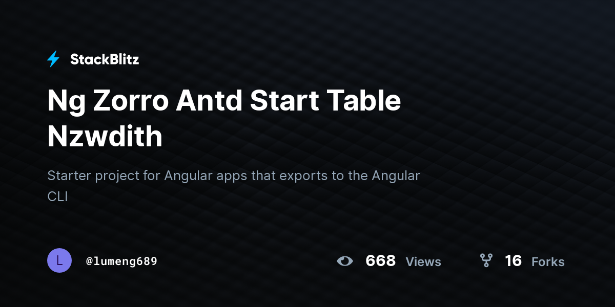 Ng Zorro Antd Start Table Nzwdith - StackBlitz