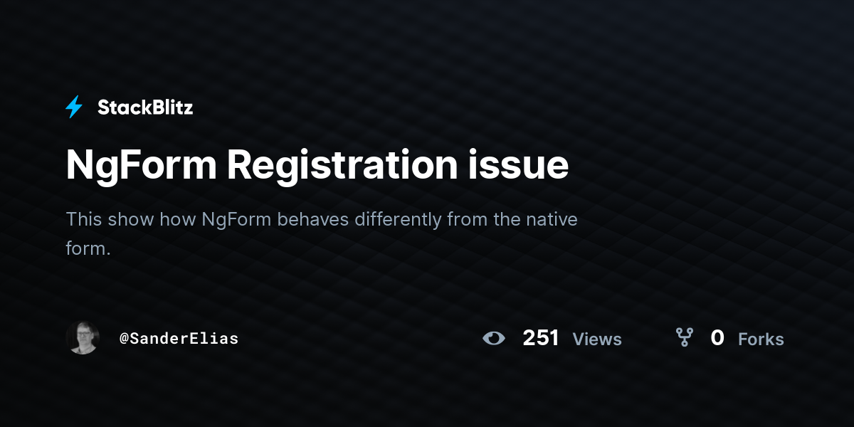 NgForm Registration issue - StackBlitz