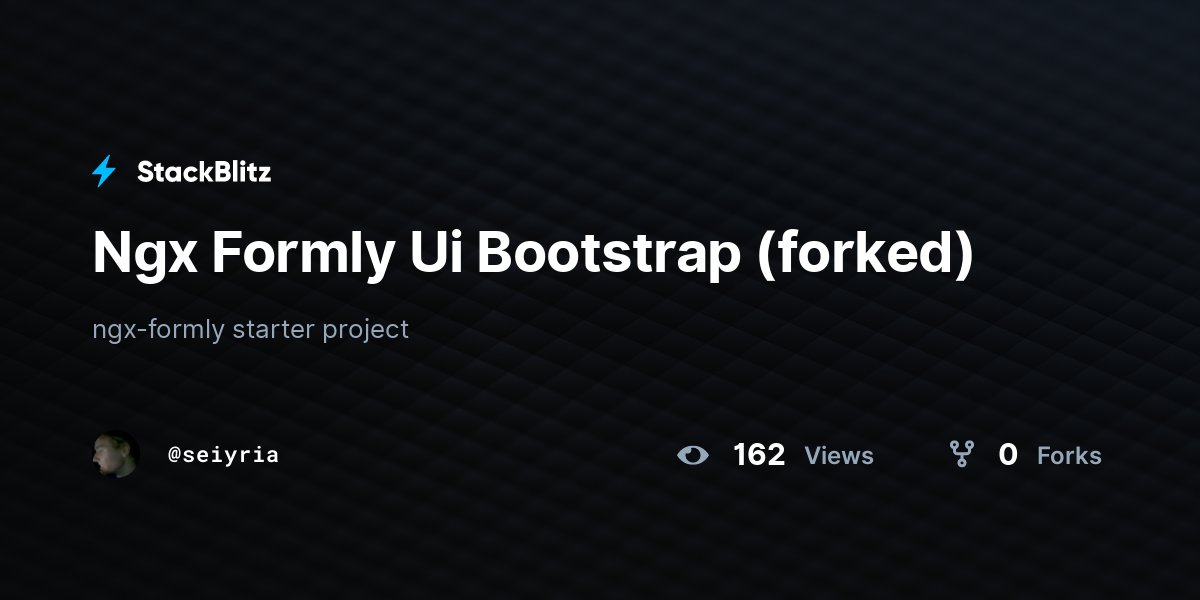 Ngx Formly Ui Bootstrap (forked) - StackBlitz Ngx Formly Ui Bootstrap (forked) - StackBlitz