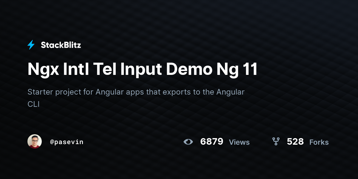 Ngx Intl Tel Input Demo Ng 11 - StackBlitz Ngx Intl Tel Input Demo Ng 11 - StackBlitz