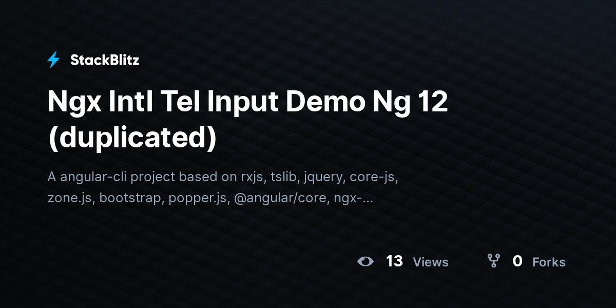 Ngx Intl Tel Input Demo Ng 12 (duplicated) - StackBlitz