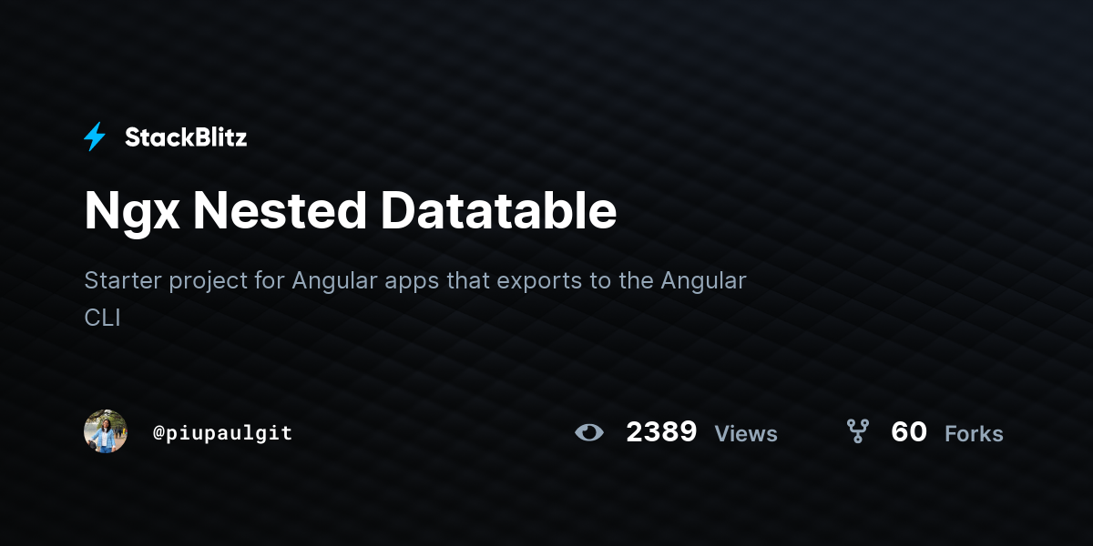 Ngx Nested Datatable - StackBlitz Ngx Nested Datatable - StackBlitz