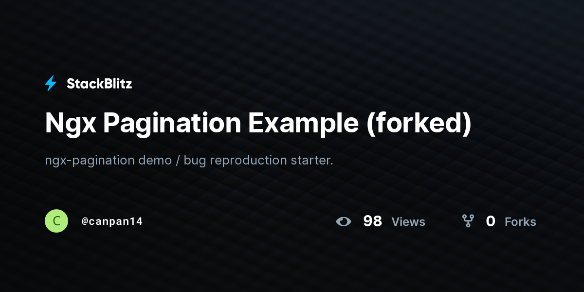 Ngx Pagination Example (forked) - StackBlitz Ngx Pagination Example (forked) - StackBlitz
