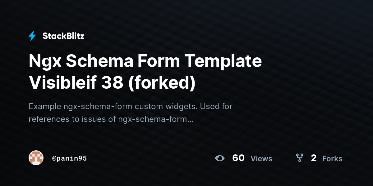 Ngx Schema Form Template Visibleif 38 (forked) - StackBlitz Ngx Schema Form Template Visibleif 38 (forked) - StackBlitz