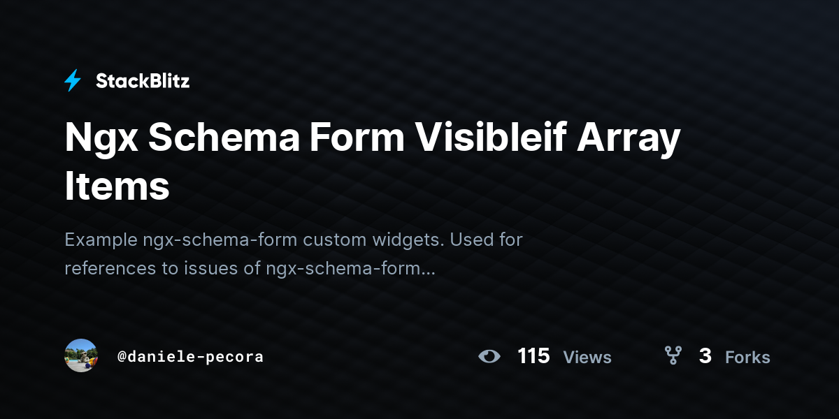 Ngx Schema Form Visibleif Array Items - StackBlitz Ngx Schema Form Visibleif Array Items - StackBlitz