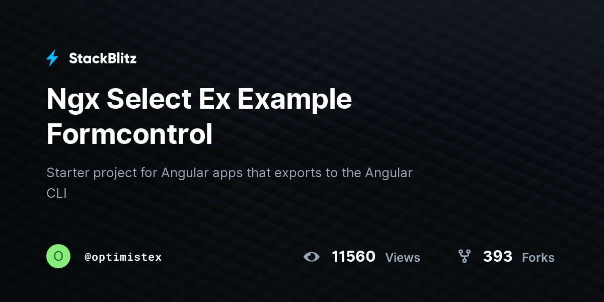 Ngx Select Ex Example Formcontrol - StackBlitz