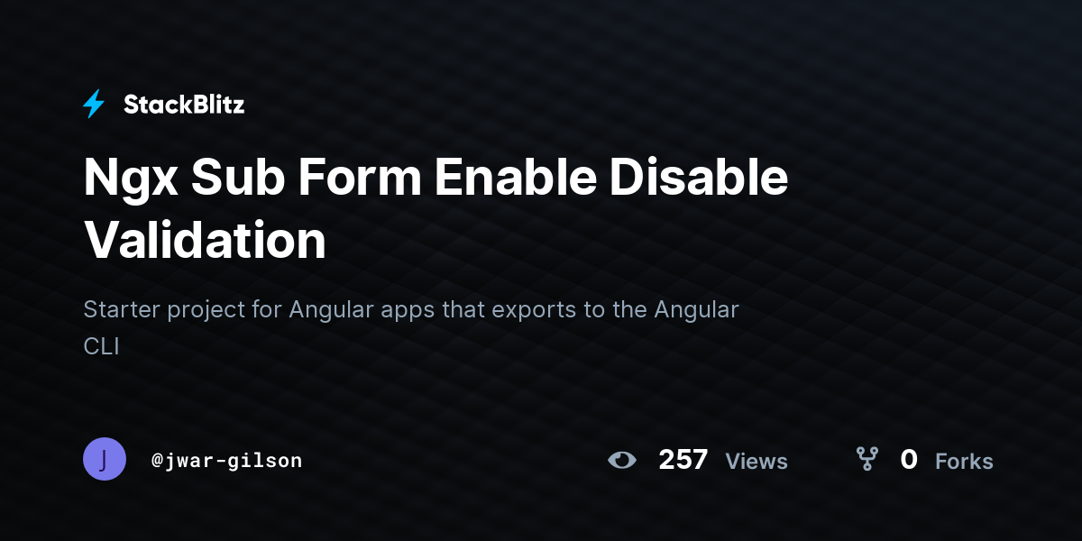 Ngx Sub Form Enable Disable Validation - StackBlitz