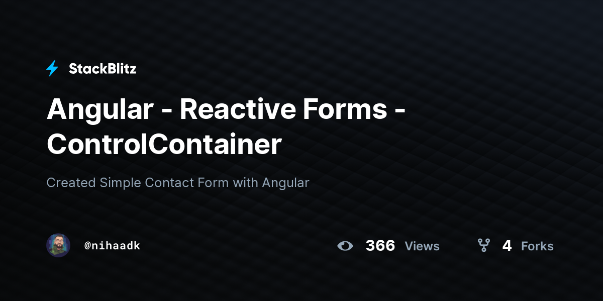Angular - Reactive Forms - ControlContainer - StackBlitz