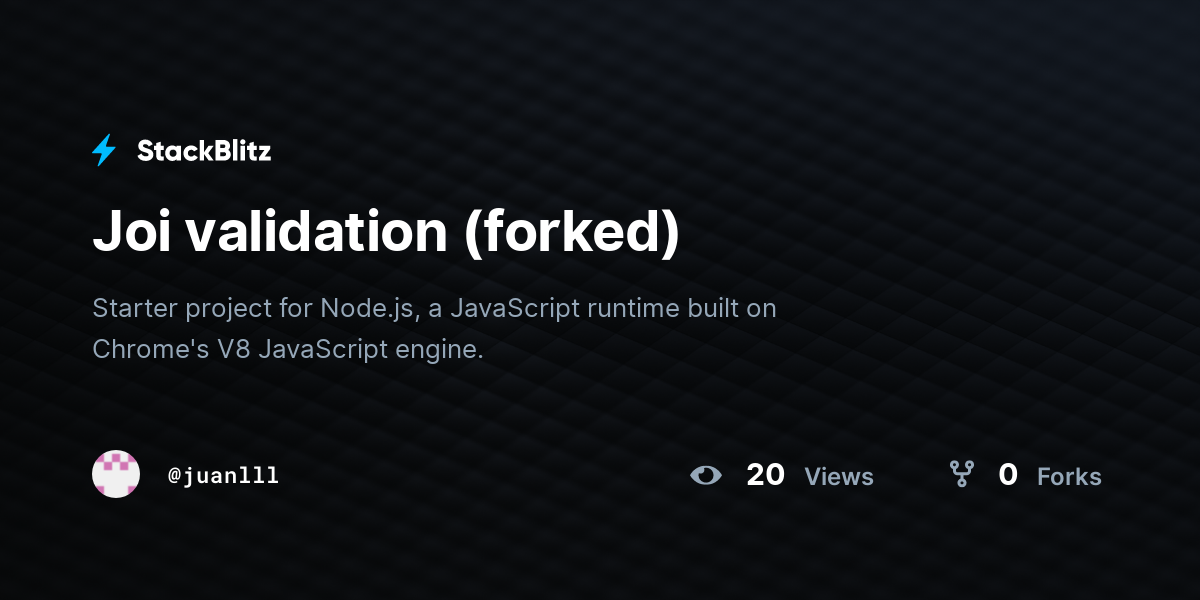 Joi Validation Forked Stackblitz
