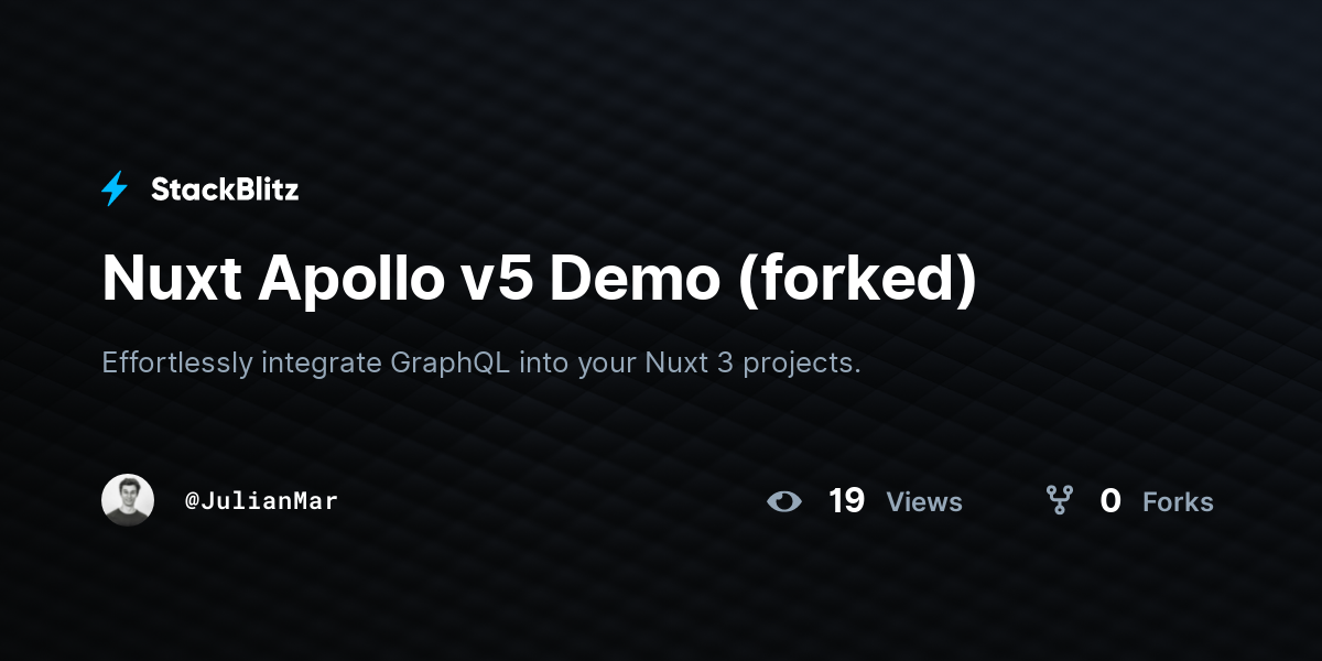 Nuxt Apollo v5 Demo (forked) - StackBlitz Nuxt Apollo v5 Demo (forked) - StackBlitz