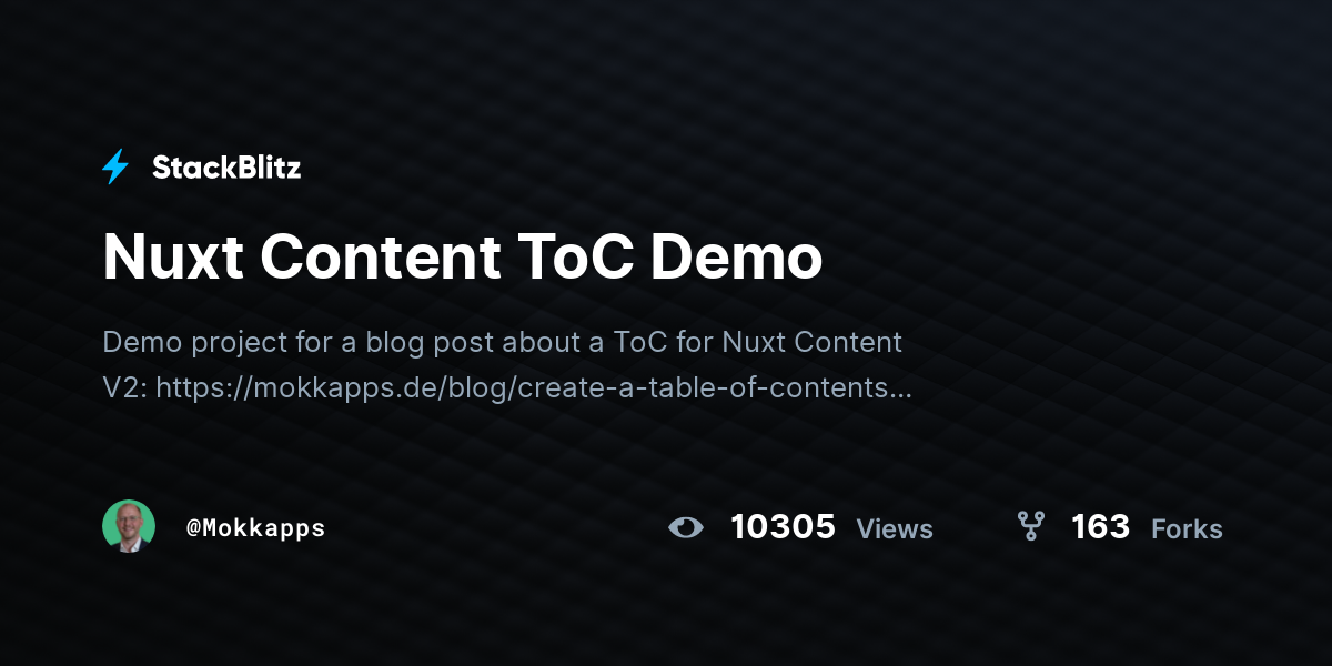 Nuxt Content ToC Demo - StackBlitz