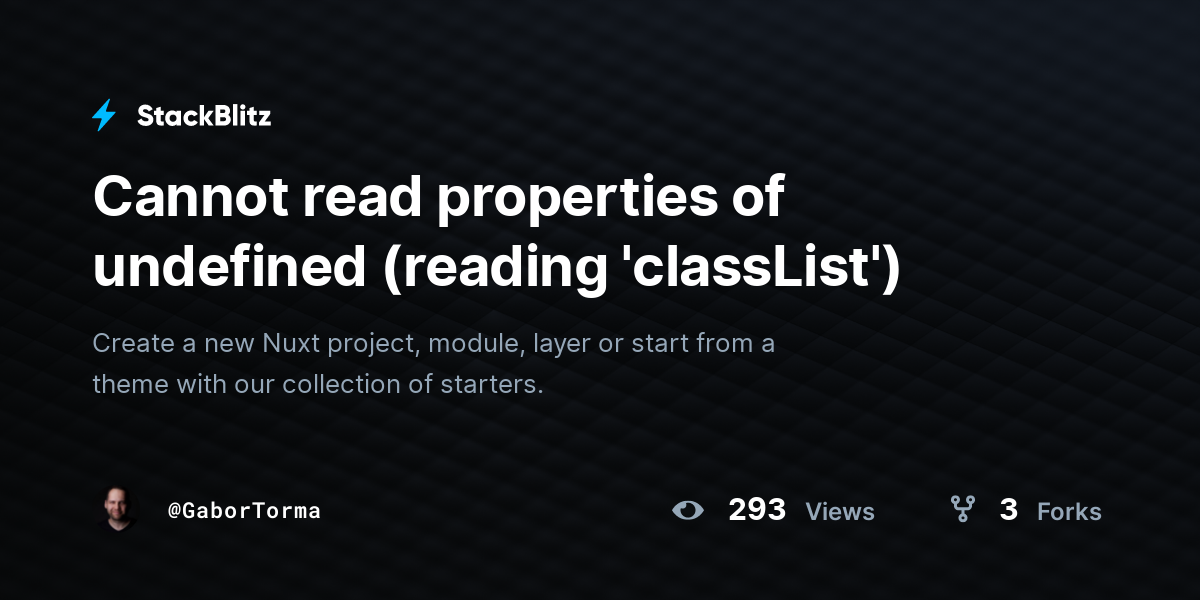 Cannot read properties of undefined (reading 'classList') - StackBlitz