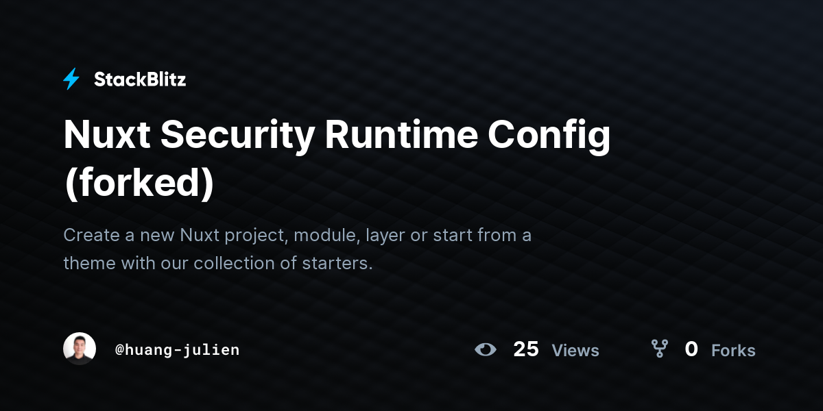 Nuxt Security Runtime Config (forked) - StackBlitz Nuxt Security Runtime Config (forked) - StackBlitz