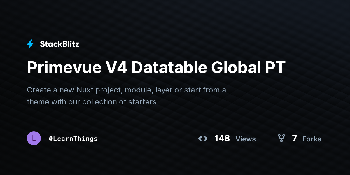 Primevue V4 Datatable Global PT - StackBlitz Primevue V4 Datatable Global PT - StackBlitz