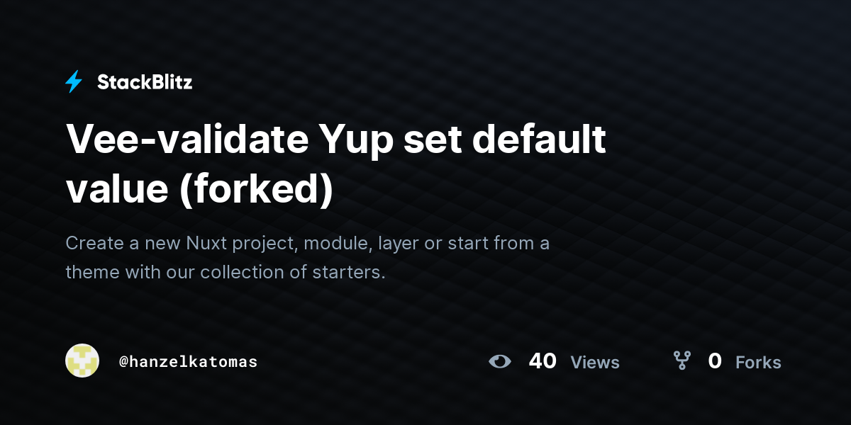 Vee-validate Yup set default value (forked) - StackBlitz Vee-validate Yup set default value (forked) - StackBlitz