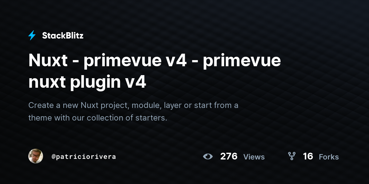 Nuxt - primevue v4 - primevue nuxt plugin v4 - StackBlitz Nuxt - primevue v4 - primevue nuxt plugin v4 - StackBlitz