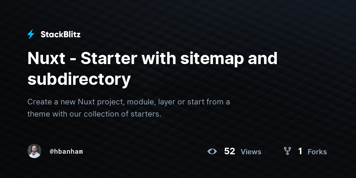 Nuxt - Starter with sitemap and subdirectory - StackBlitz Nuxt - Starter with sitemap and subdirectory - StackBlitz